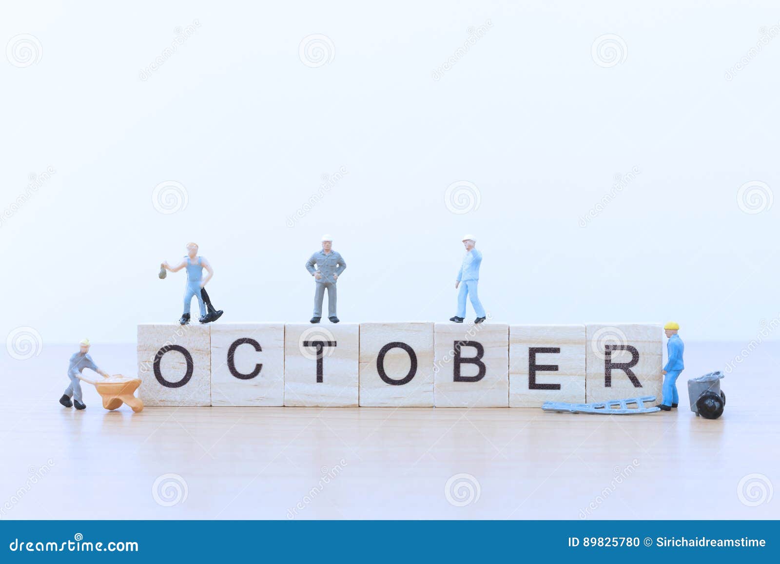 October Words with Miniature People Worker Stock Photo - Image of ...