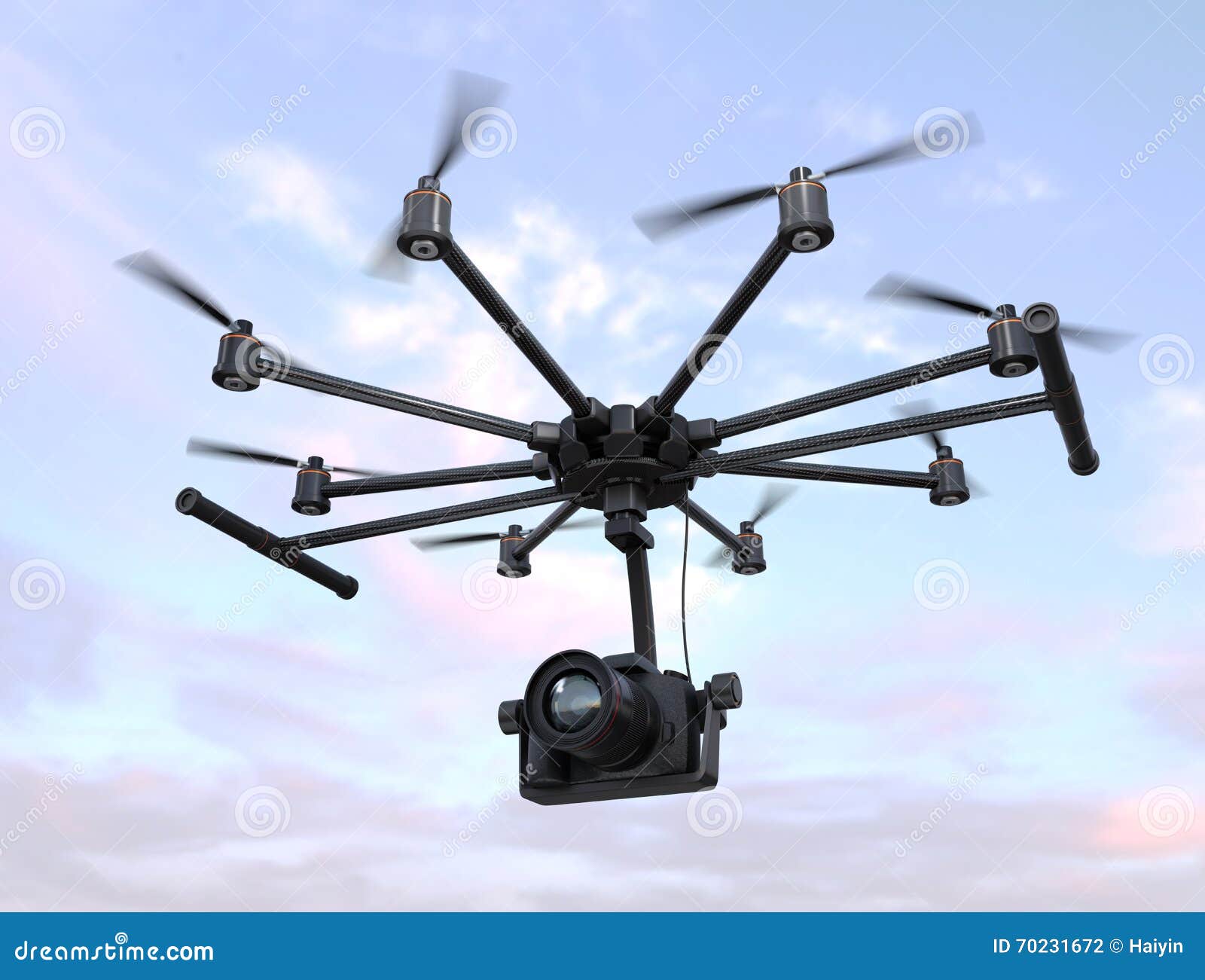 Octocopter with DSLR Camera Flying in the Sky Stock Illustration ...