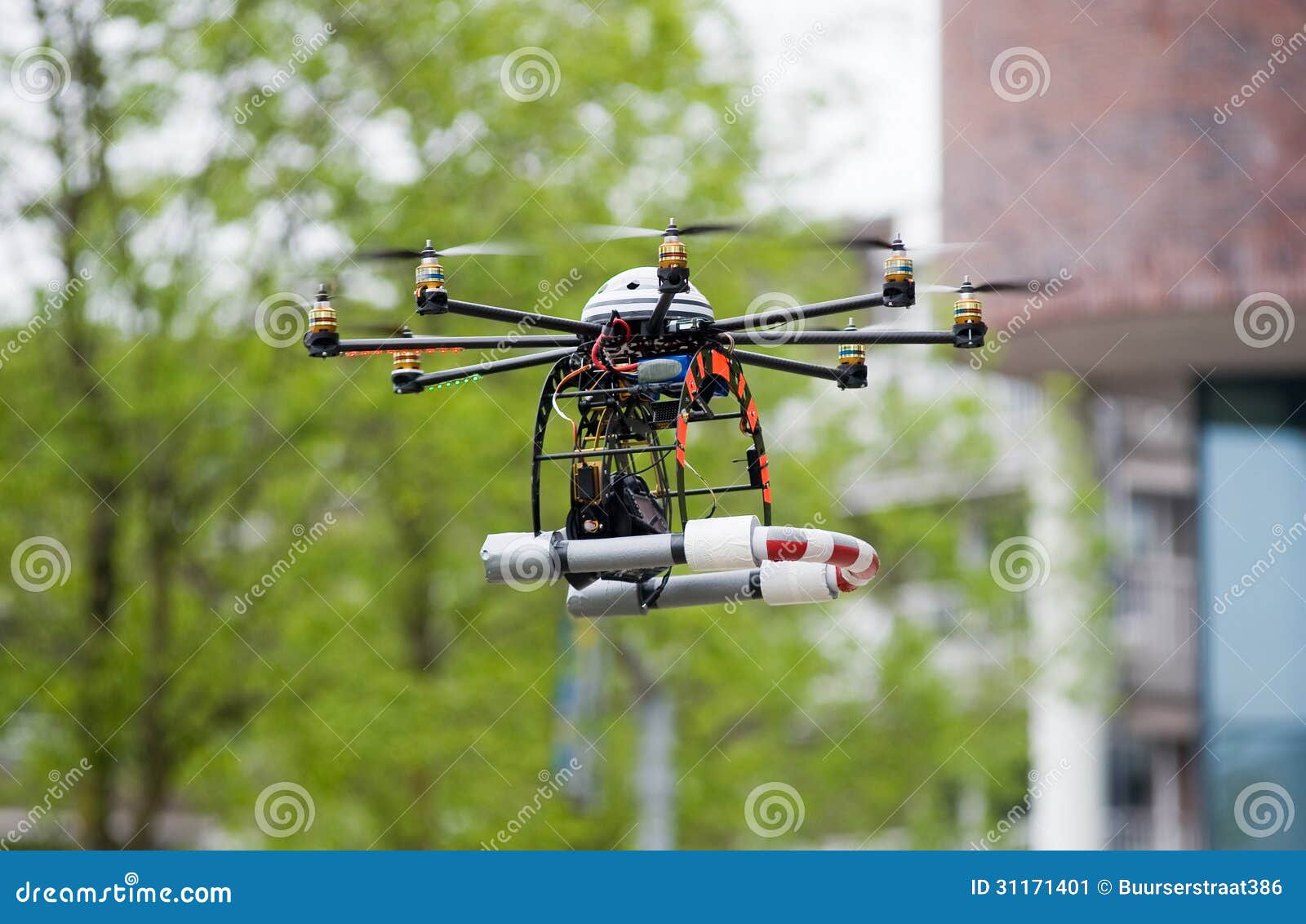 Octocopter flying stock image. Image of robot, octocopter - 31171401