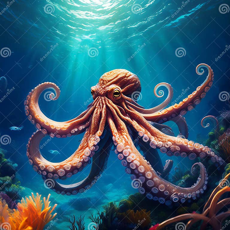 Octopus, AI generated stock illustration. Illustration of wildlife ...