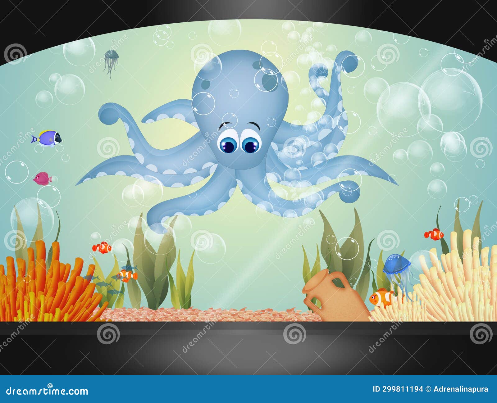 Octopus in the aquarium stock illustration. Illustration of blue ...