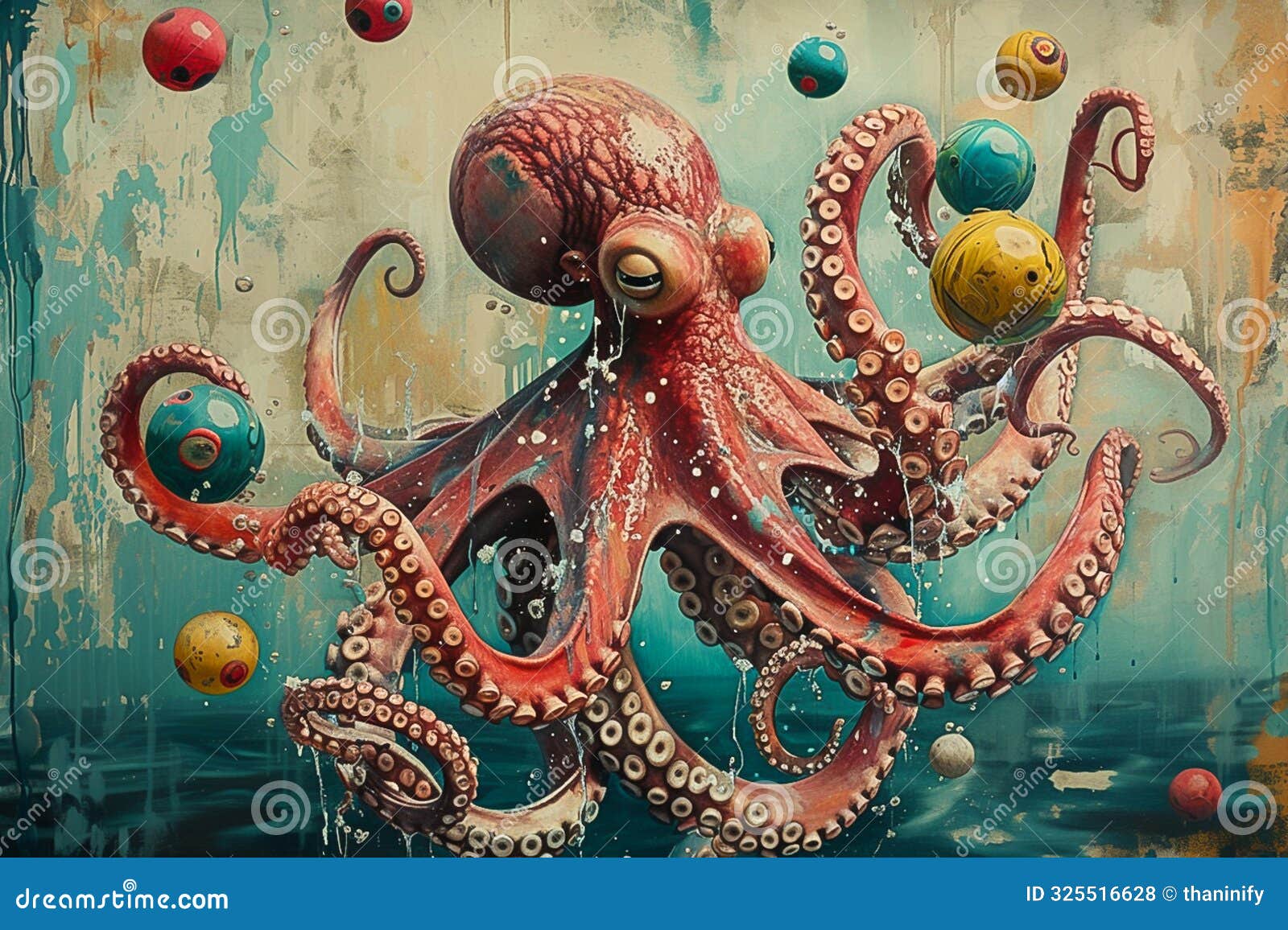 Octopus with Balls Floating in the Air Stock Illustration ...