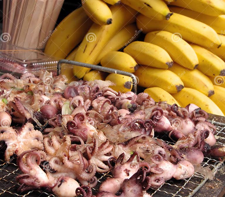 Octopus and banana stock image. Image of octopus, stand - 888487