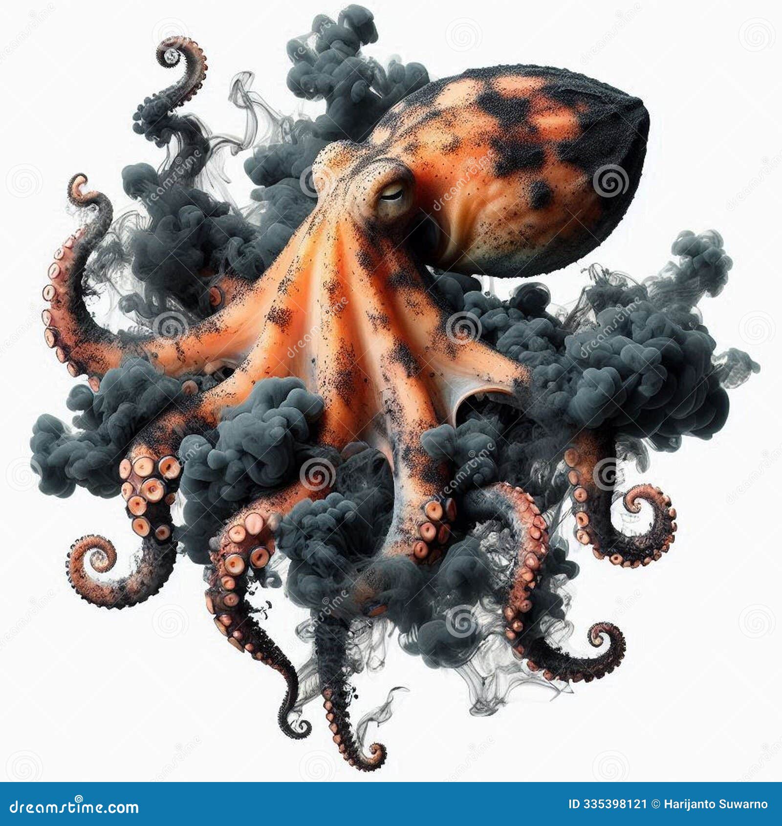 Octopus black ink stock illustration. Illustration of flexible - 335398121
