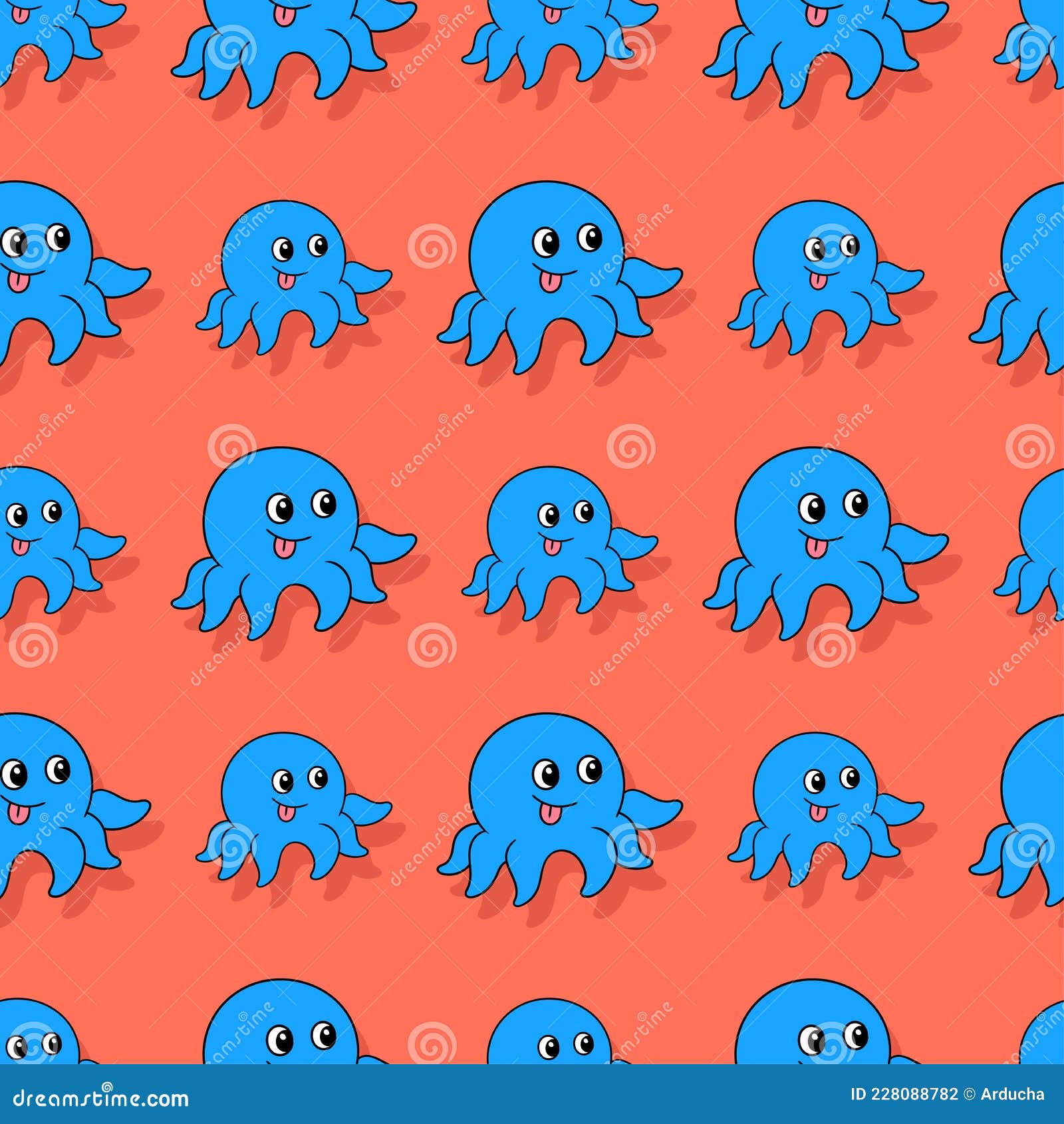 Octopus Blue Squid Seamless Repeat Pattern. Background Illustration ...