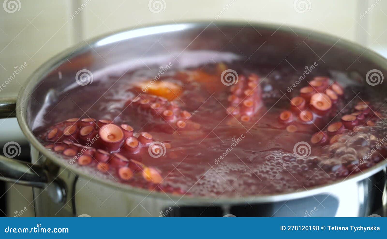 Red Octopus Boiling in the Pot. Close Up Stock Footage - Video of ...