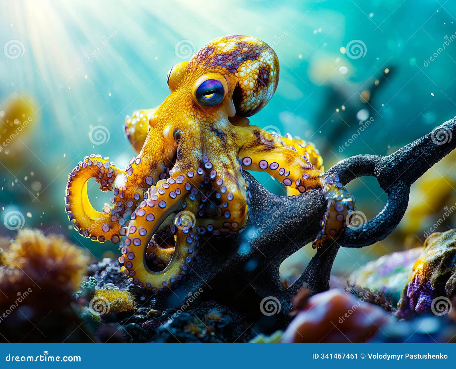 An Octopus on a Branch in the Ocean Stock Image - Image of blue, extend ...