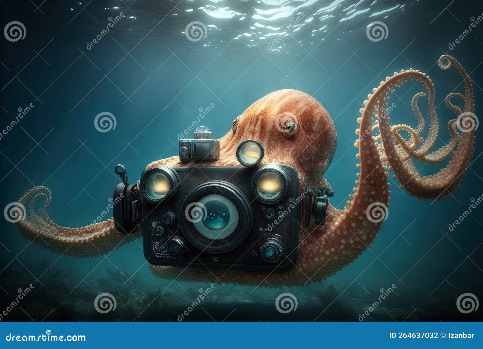 Octopus with Camera Underwater Illustration, Generative Ai Stock ...