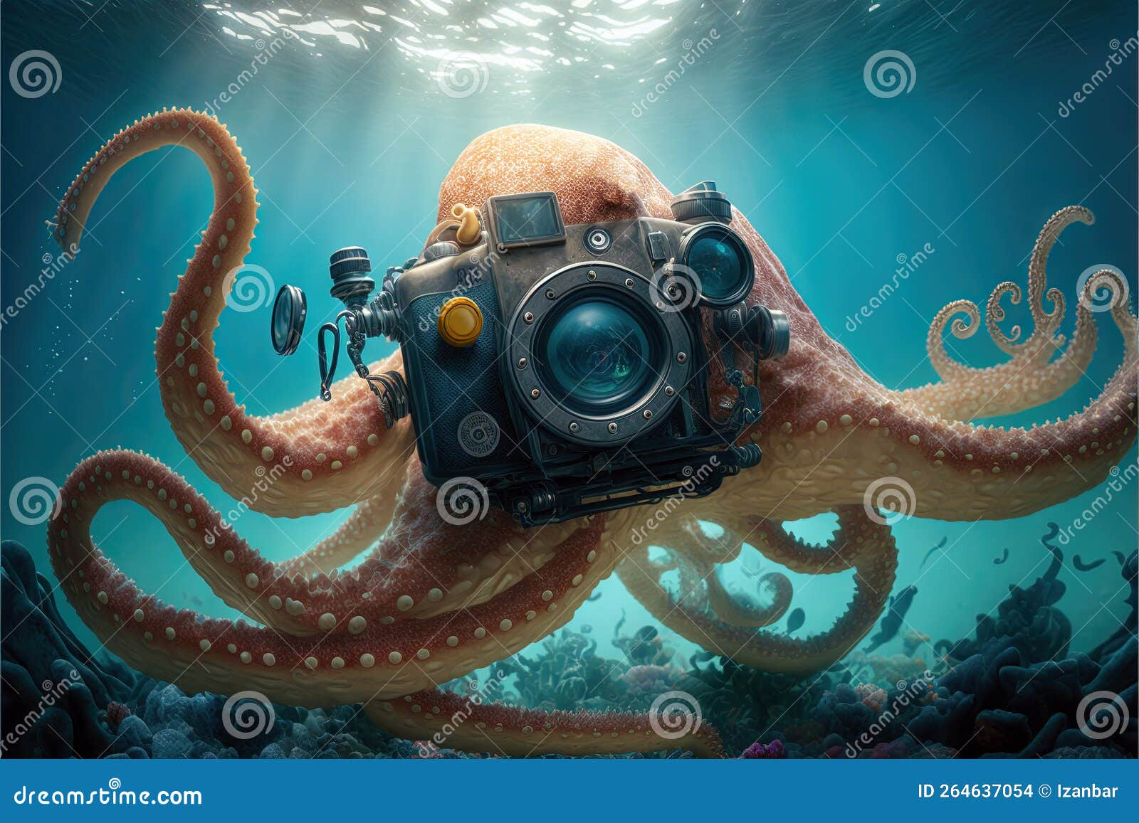 Octopus with Camera Underwater Illustration, Generative Ai Stock ...