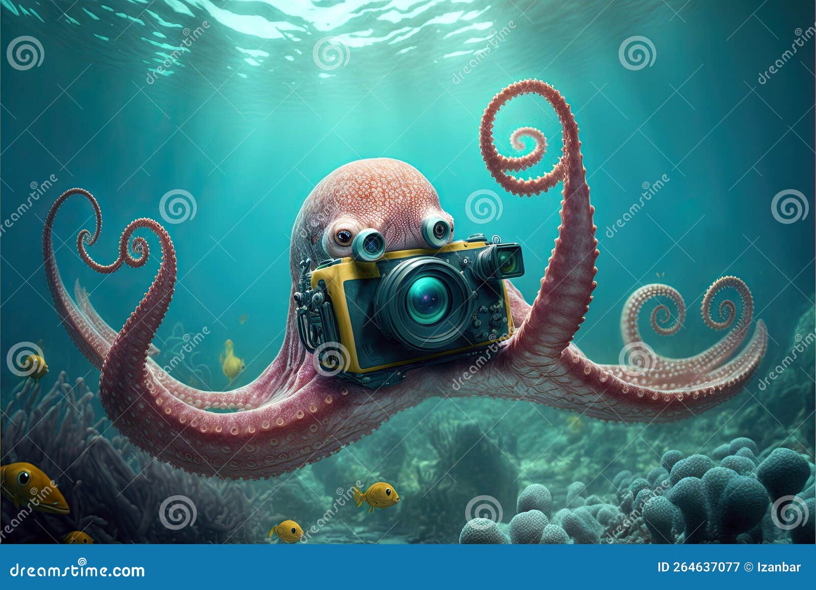 Octopus with Camera Underwater Illustration, Generative Ai Stock ...