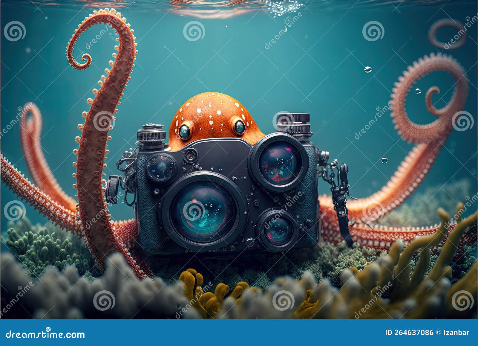 Octopus with Camera Underwater Illustration, Generative Ai Stock ...