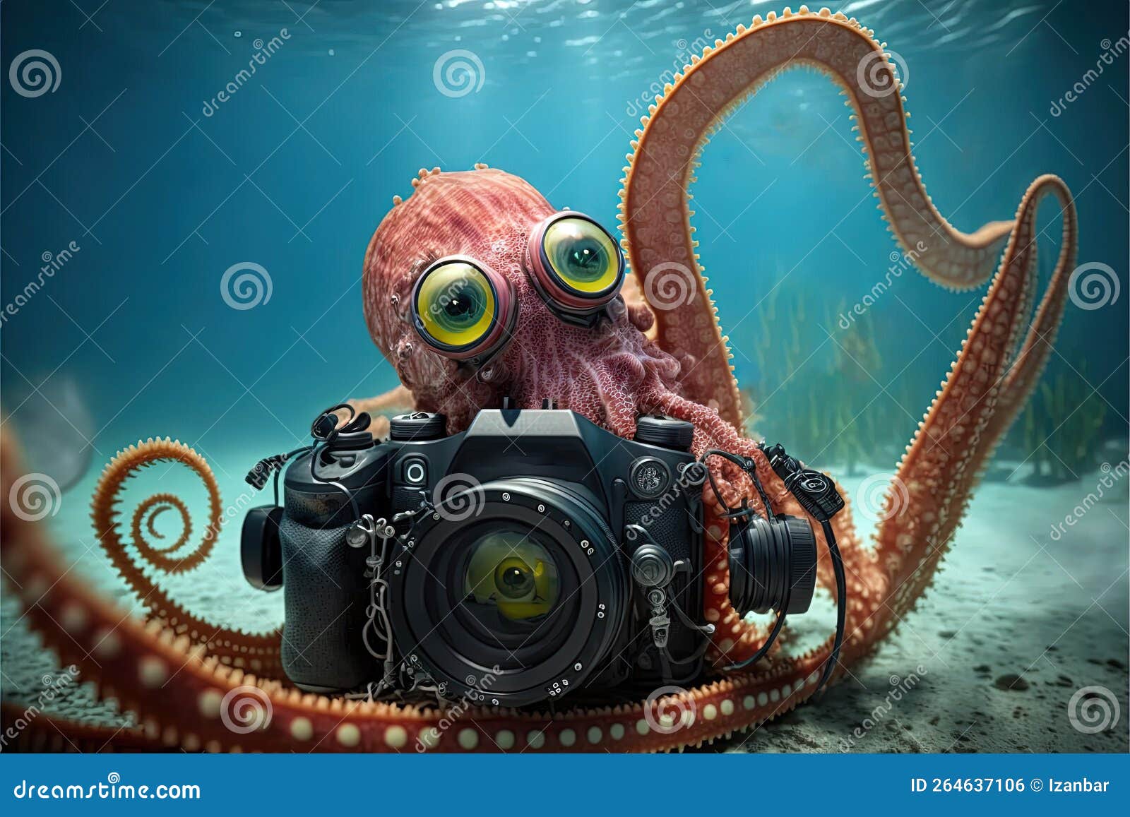 Octopus with Camera Underwater Illustration, Generative Ai Stock ...