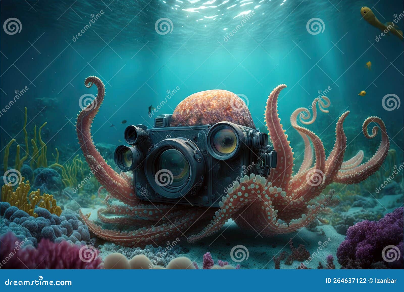 Octopus with Camera Underwater Illustration, Generative Ai Stock ...