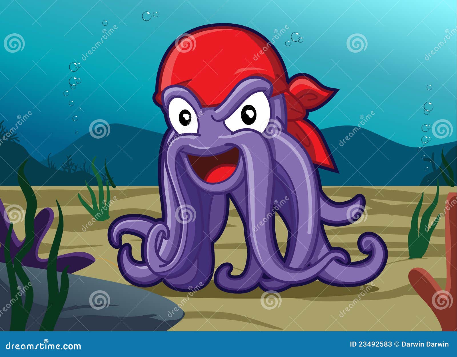 Octopus Cartoon stock vector. Illustration of purple - 23492583