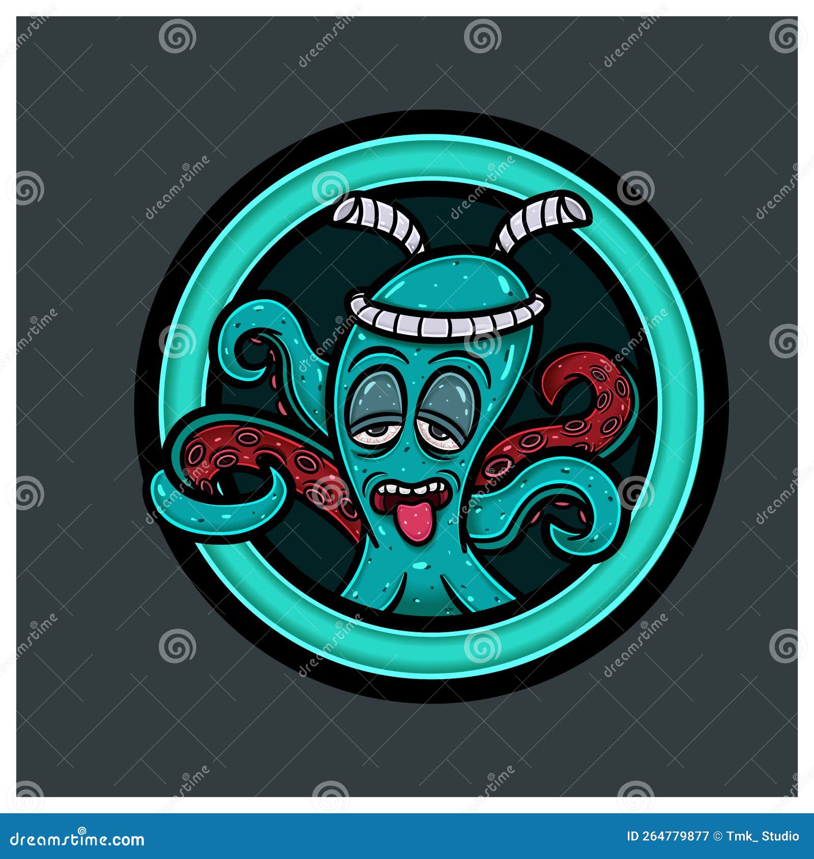 Octopus Character with Circle Logo. Stock Vector - Illustration of ...