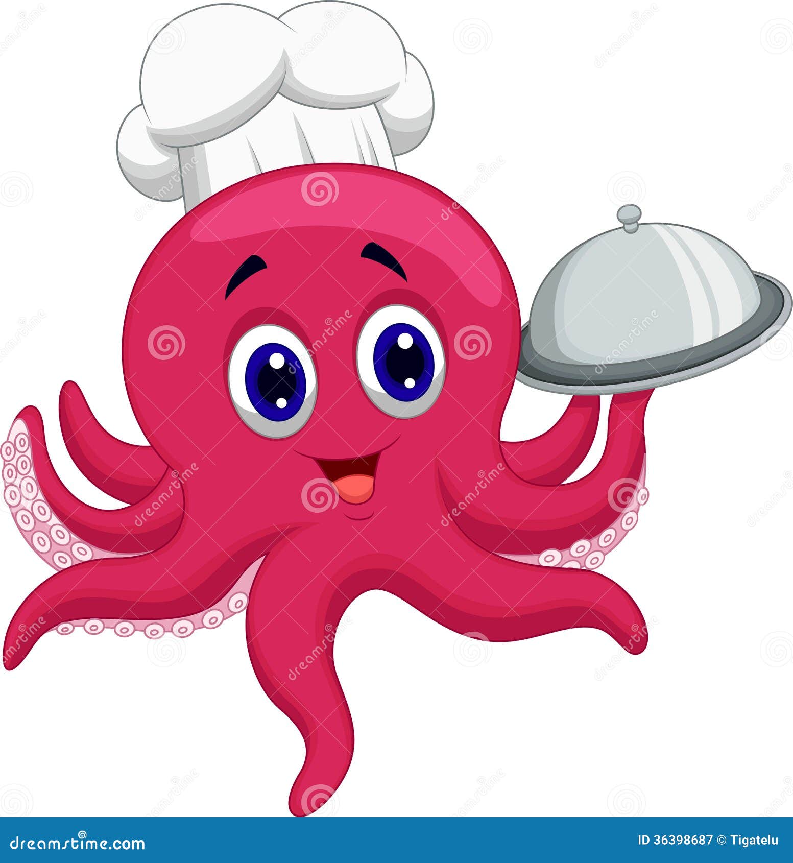 Octopus Chef Cartoon Holding Platters Stock Vector - Illustration of ...