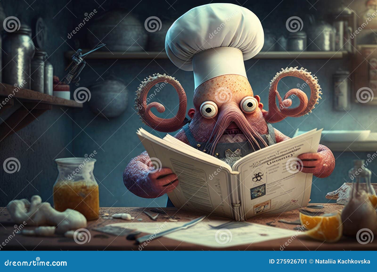 Octopus Standing Upright With Big Eyes In Pixar Background Royalty-Free ...