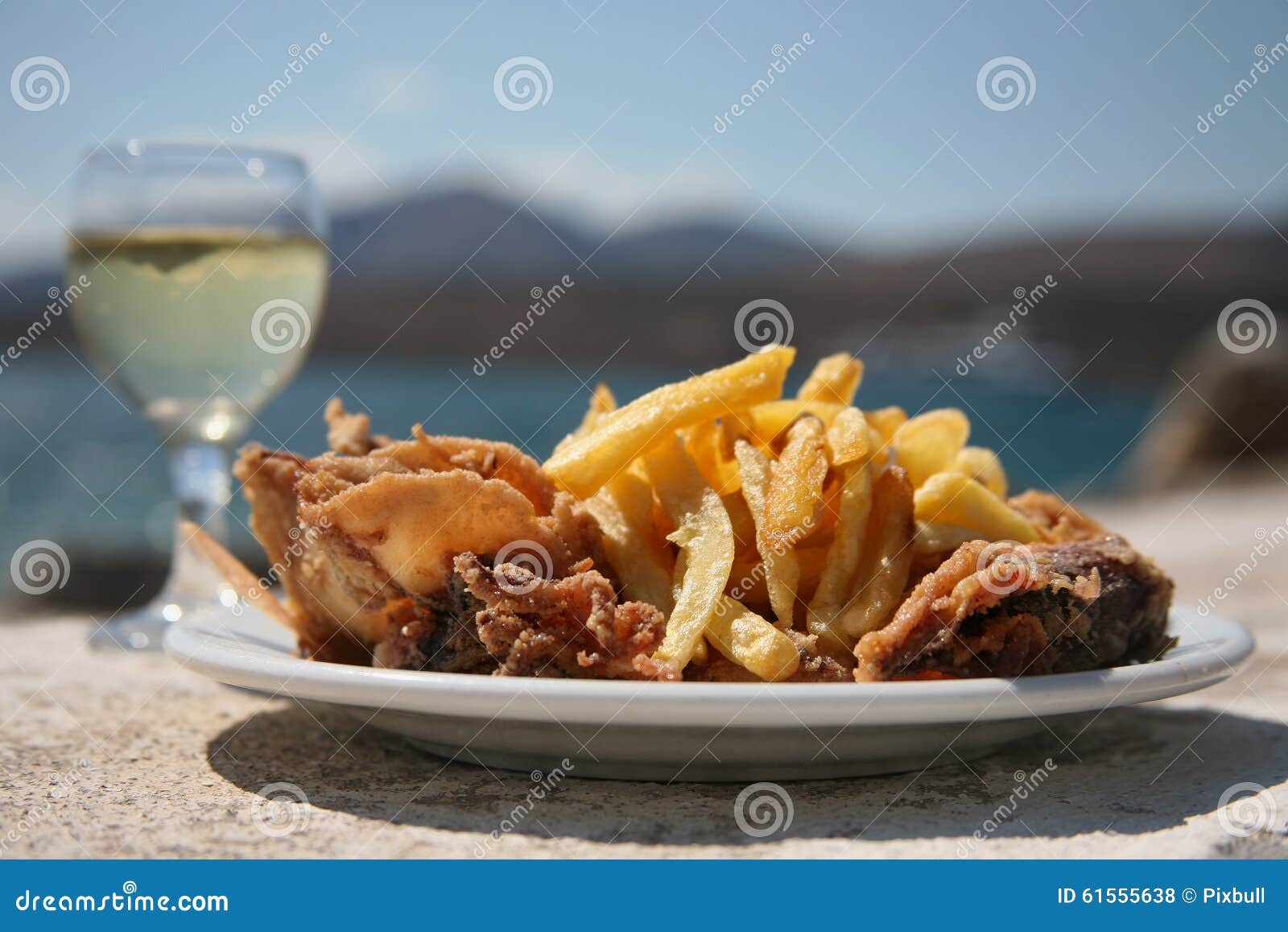 Octopus and chips stock photo. Image of fries, glass - 61555638
