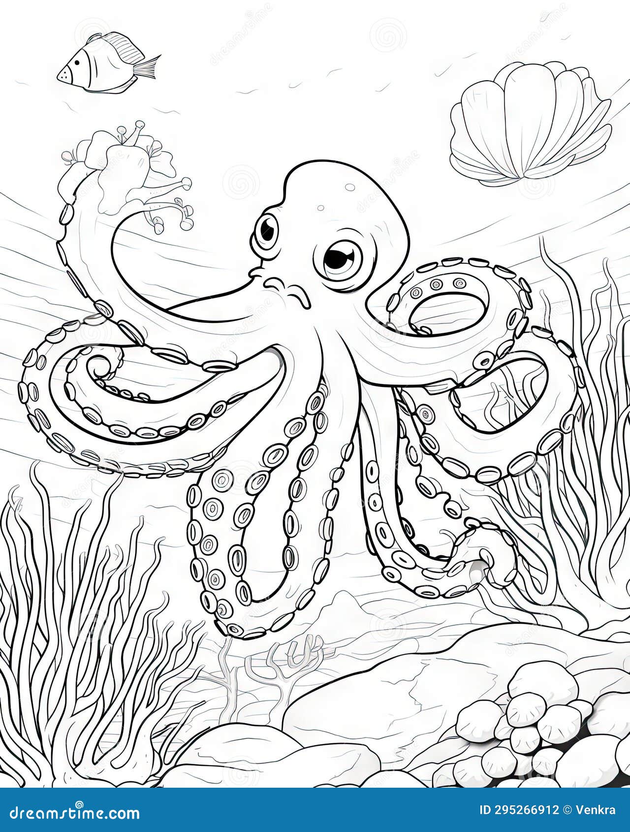Octopus coloring pages stock photo. Image of animal - 295266912