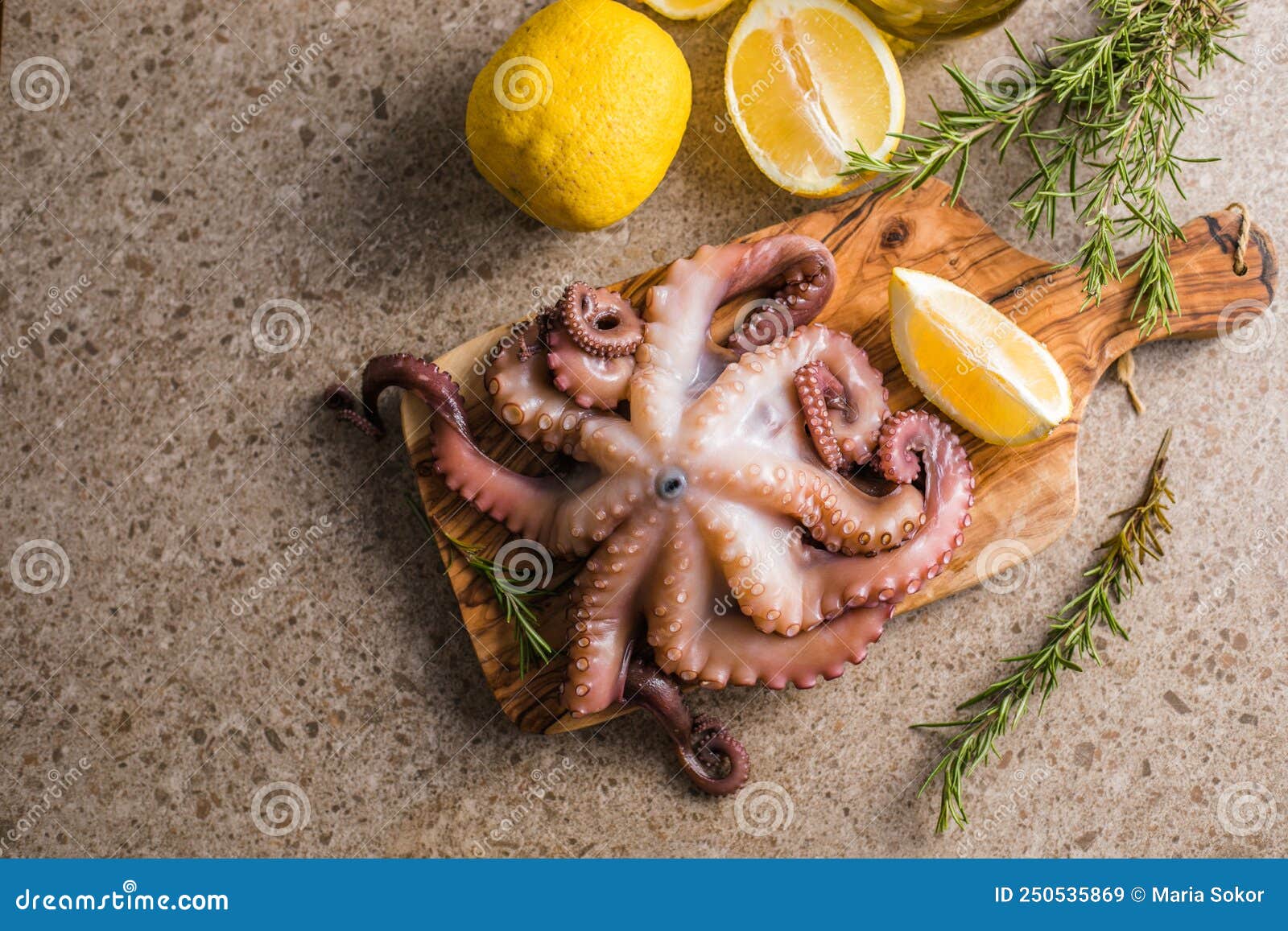 Octopus Cooked with Chopped Herbs Served on a Board Stock Image - Image ...