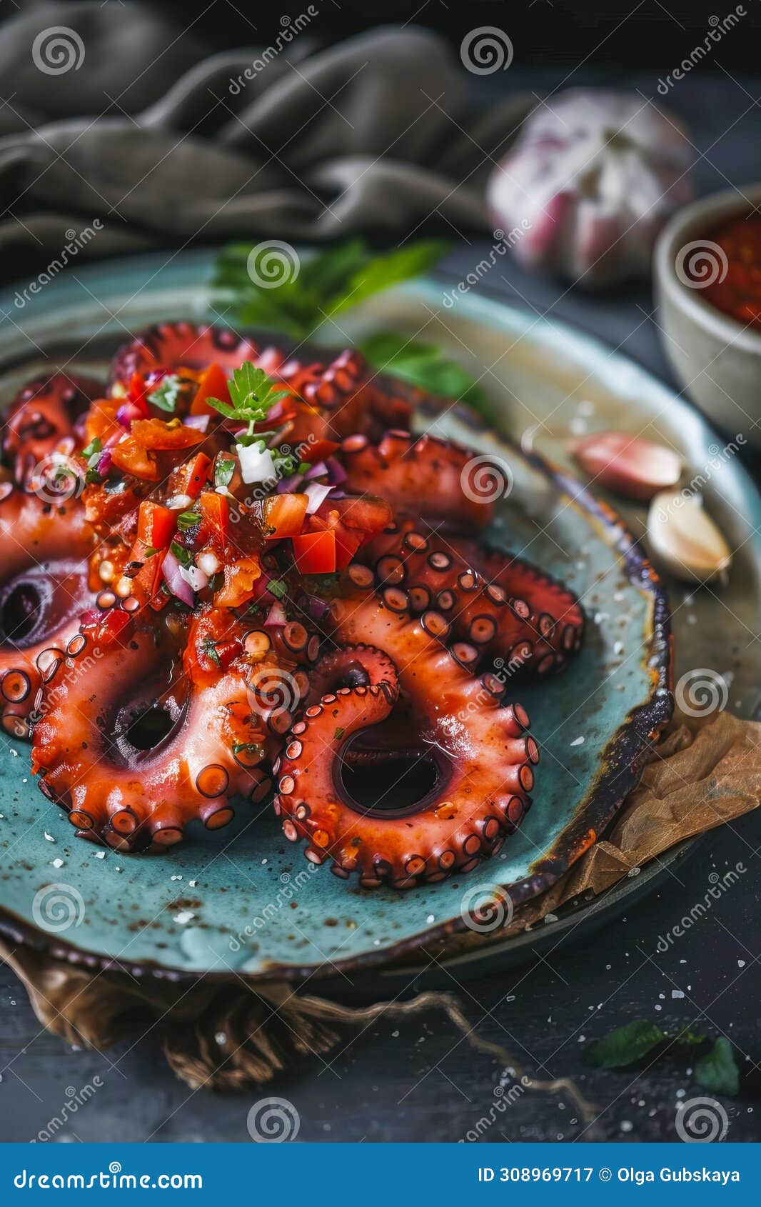 Octopus Cooked with Salsa and Garlic. AI Generated Stock Image - Image ...