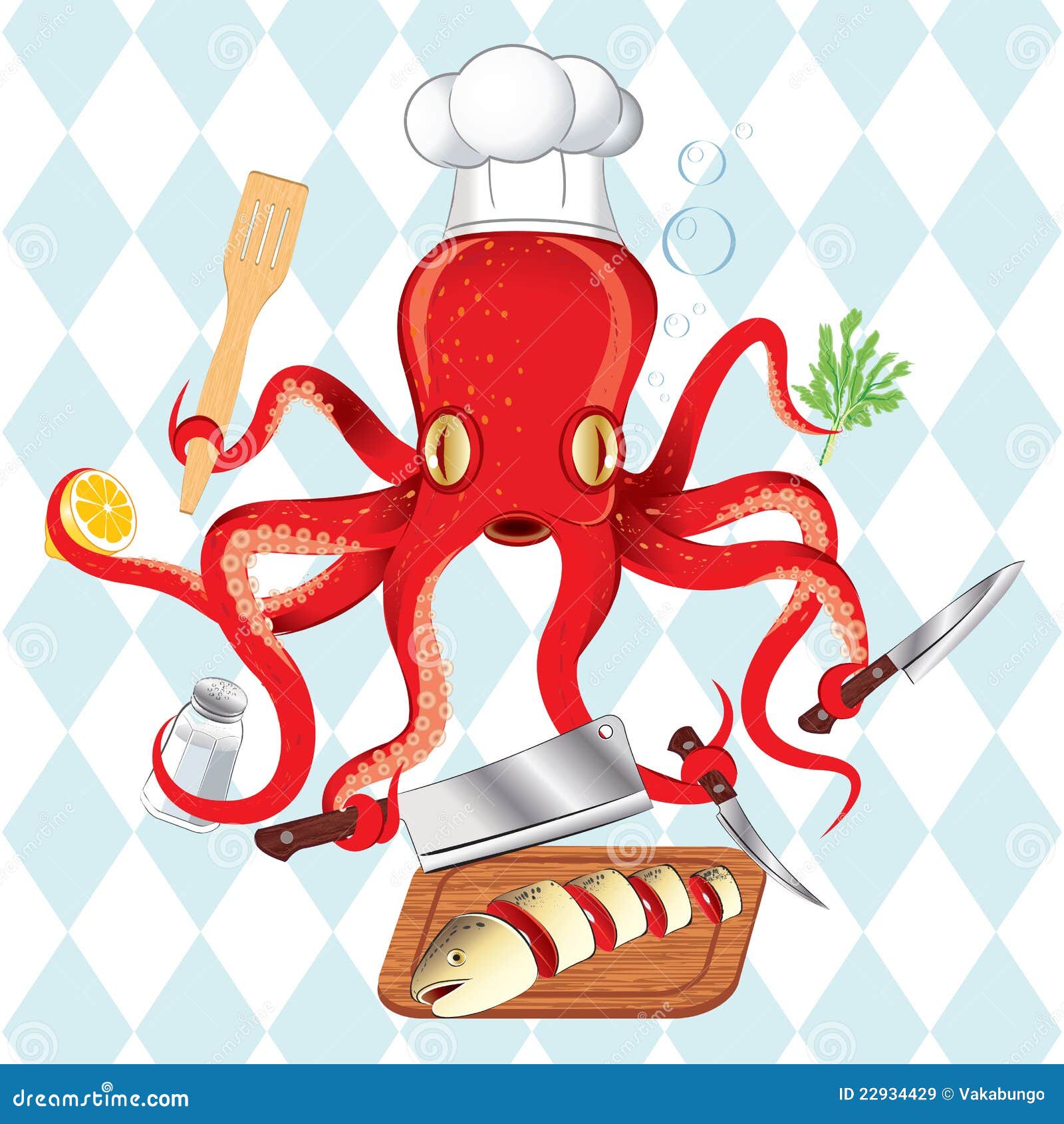 Octopus Cooking Sushi and Fish Stock Vector - Illustration of cook ...