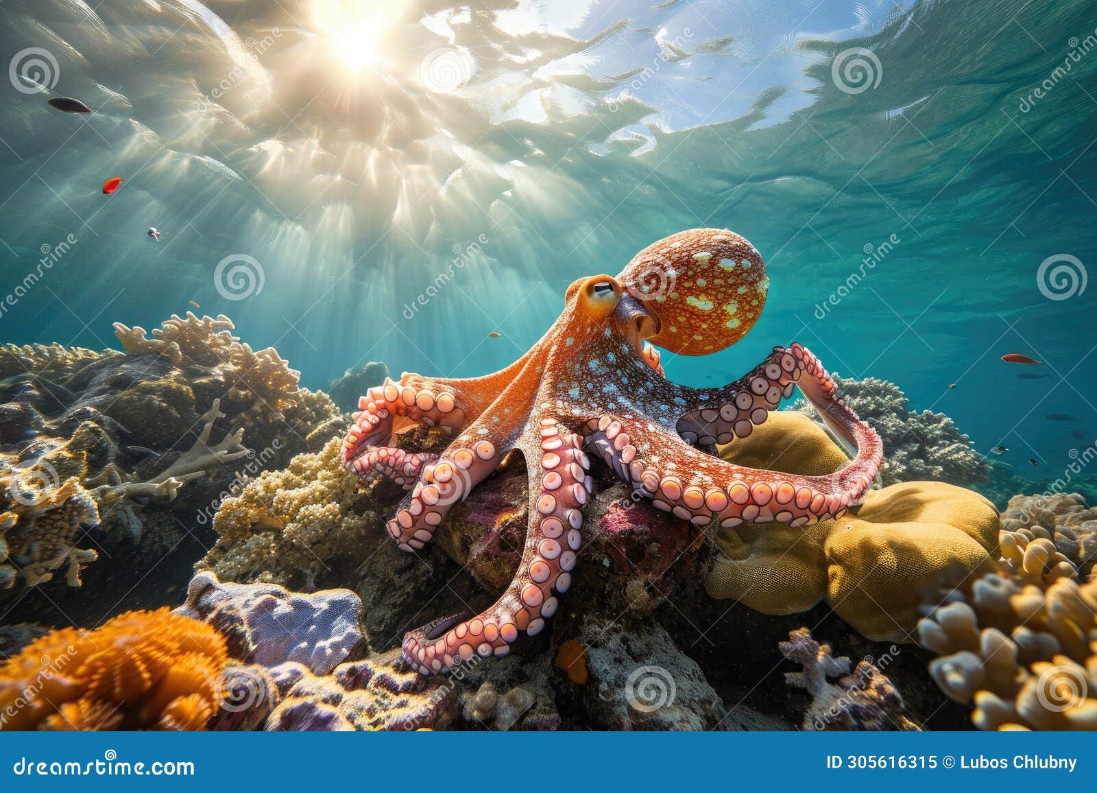 Octopus In The Red Sea. Egypt, Sharm El Sheikh, Octopus Swimming On The ...