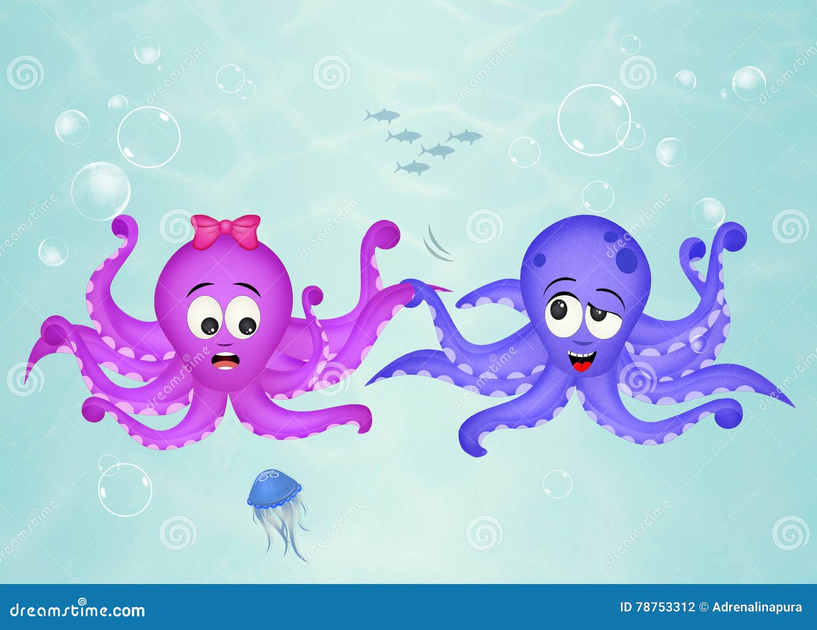 Octopus Couple in the Ocean Stock Illustration - Illustration of nature ...