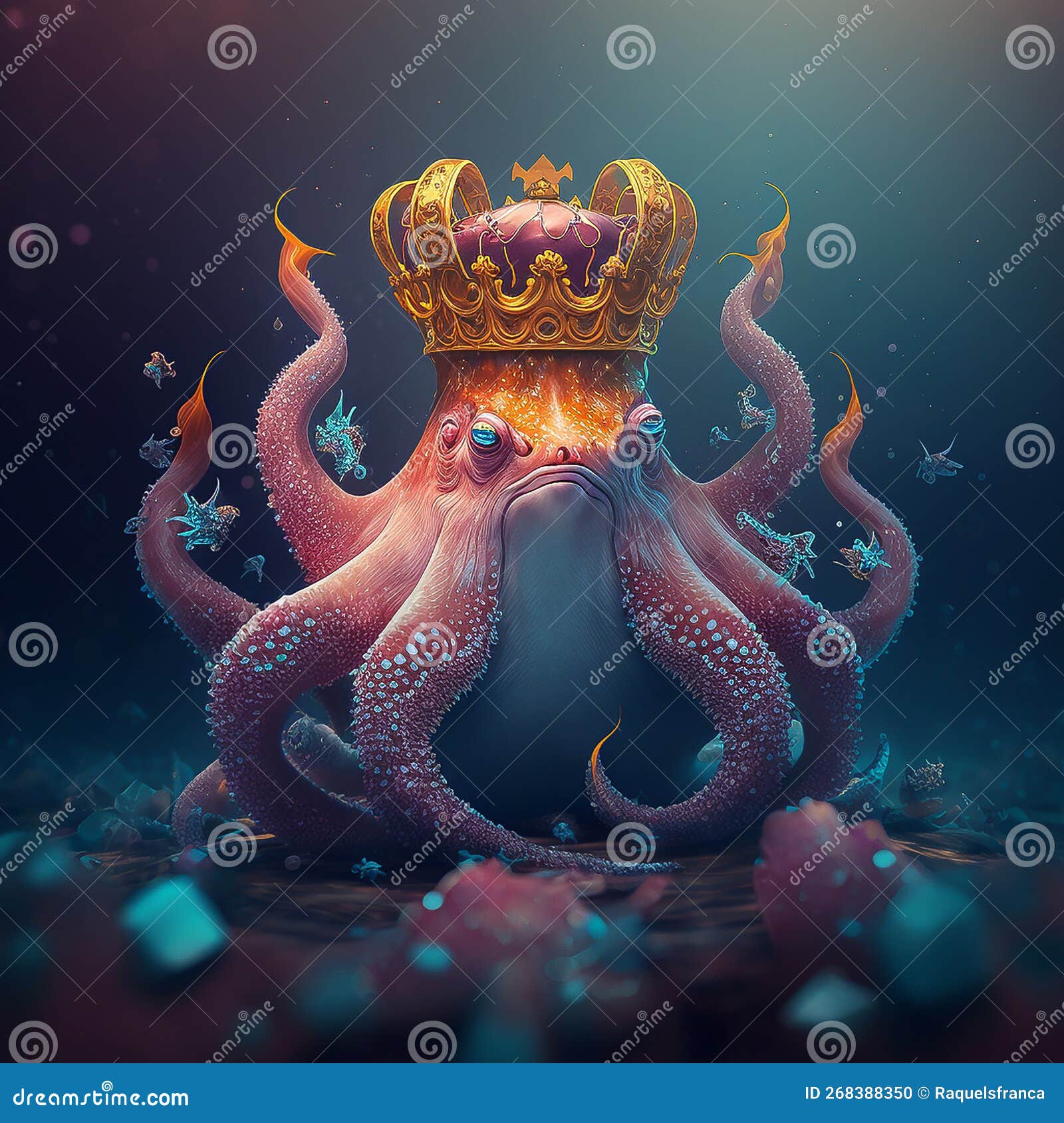 Octopus with a crown stock illustration. Illustration of exotic - 268388350