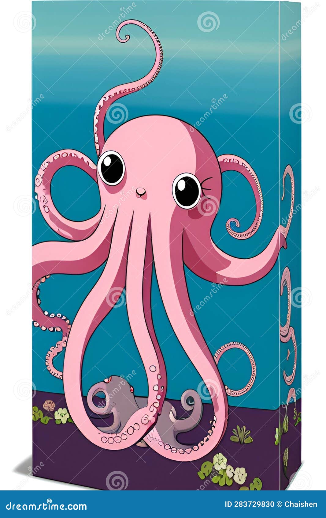 Octopus in the Cube, Cute, Freeze, Lovely, Illustration Stock ...