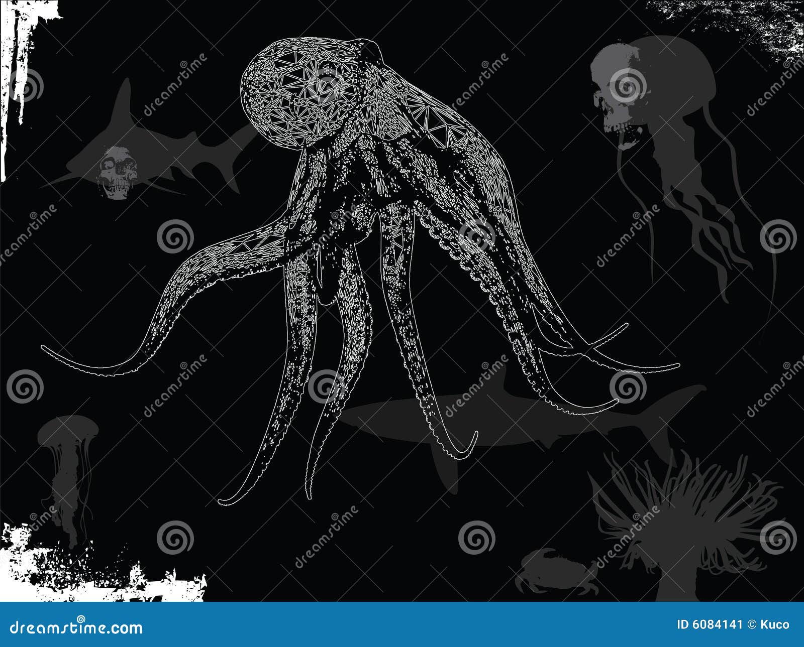 Octopus and dead sea stock vector. Illustration of dream - 6084141