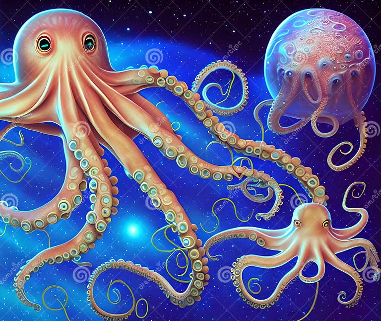 Octopus Deep in Space, Generative AI Illustration Stock Image - Image ...