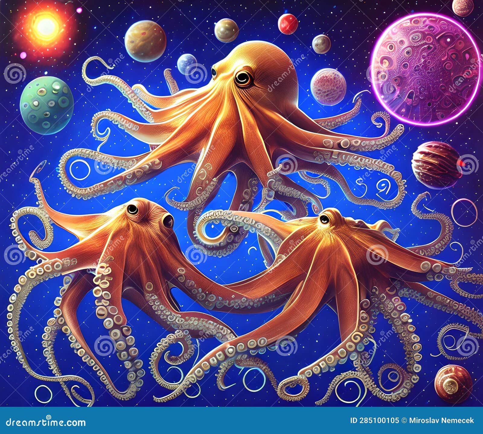 Octopus Deep in Space, Generative AI Illustration Stock Illustration ...