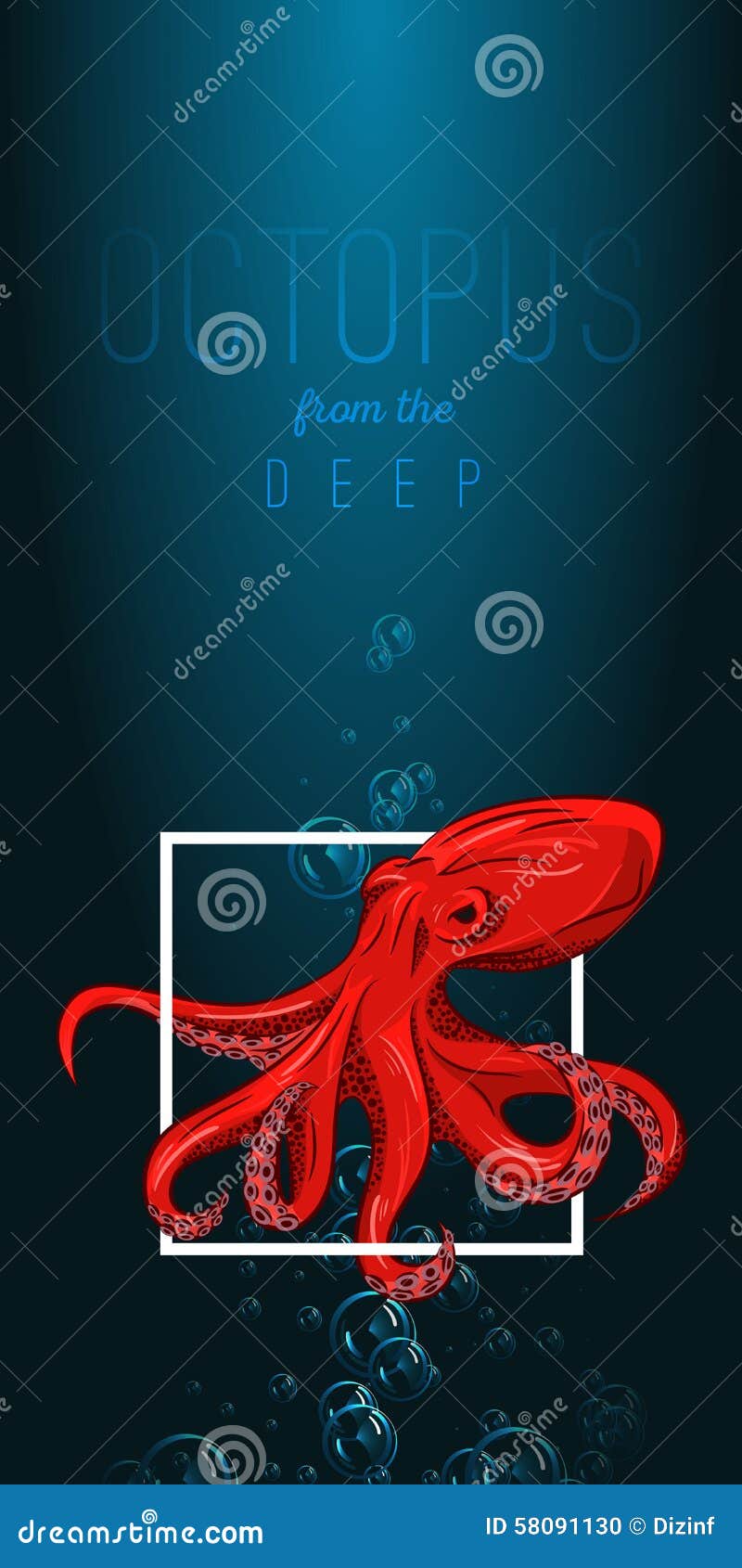 Octopus in Deep. Vector Color Illustration on Gradient Background with ...