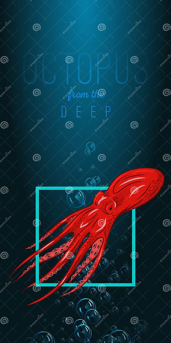 Octopus in Deep. Vector Color Illustration on Gradient Background with ...
