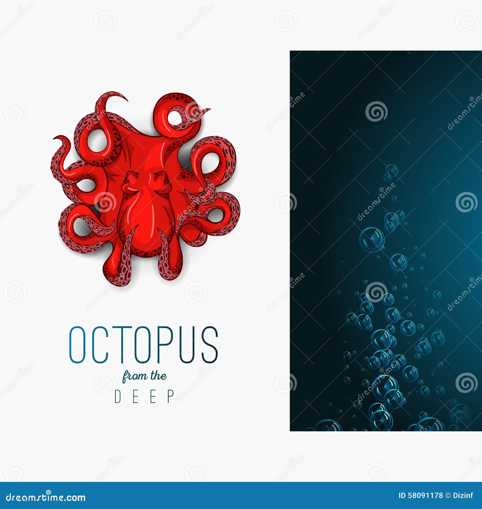 Octopus in Deep. Vector Color Illustration on Gradient Background with ...