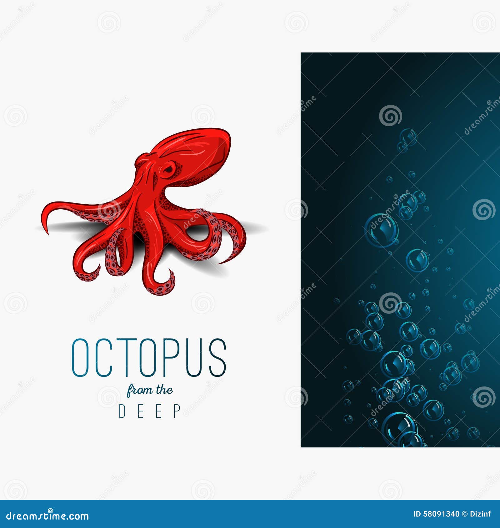 Octopus in Deep. Vector Color Illustration on Gradient Background with ...