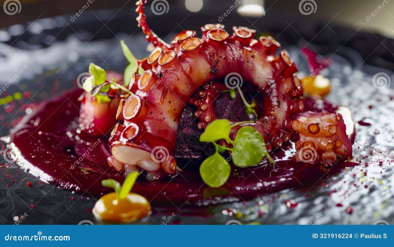 Octopus Delight: Crispy on Beetroot Cream Stock Illustration ...