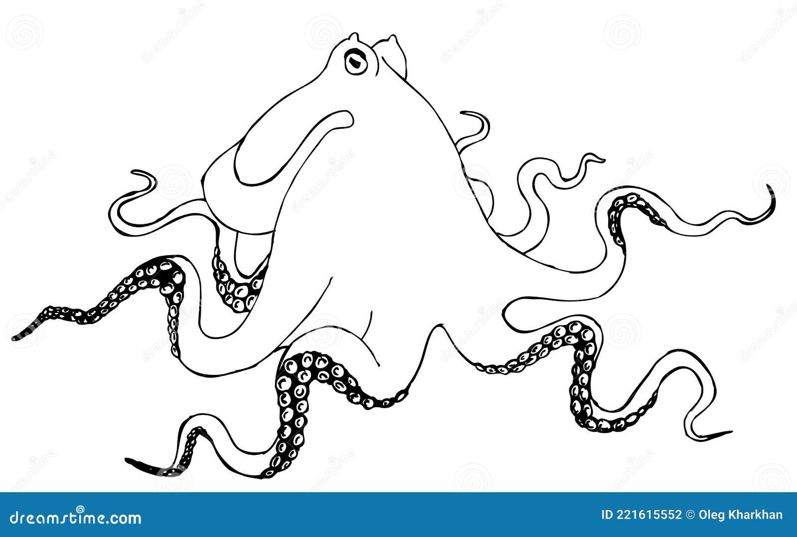 Big Octopus Drawing BlackBig Octopus Outline Blue Drawing On Black ...