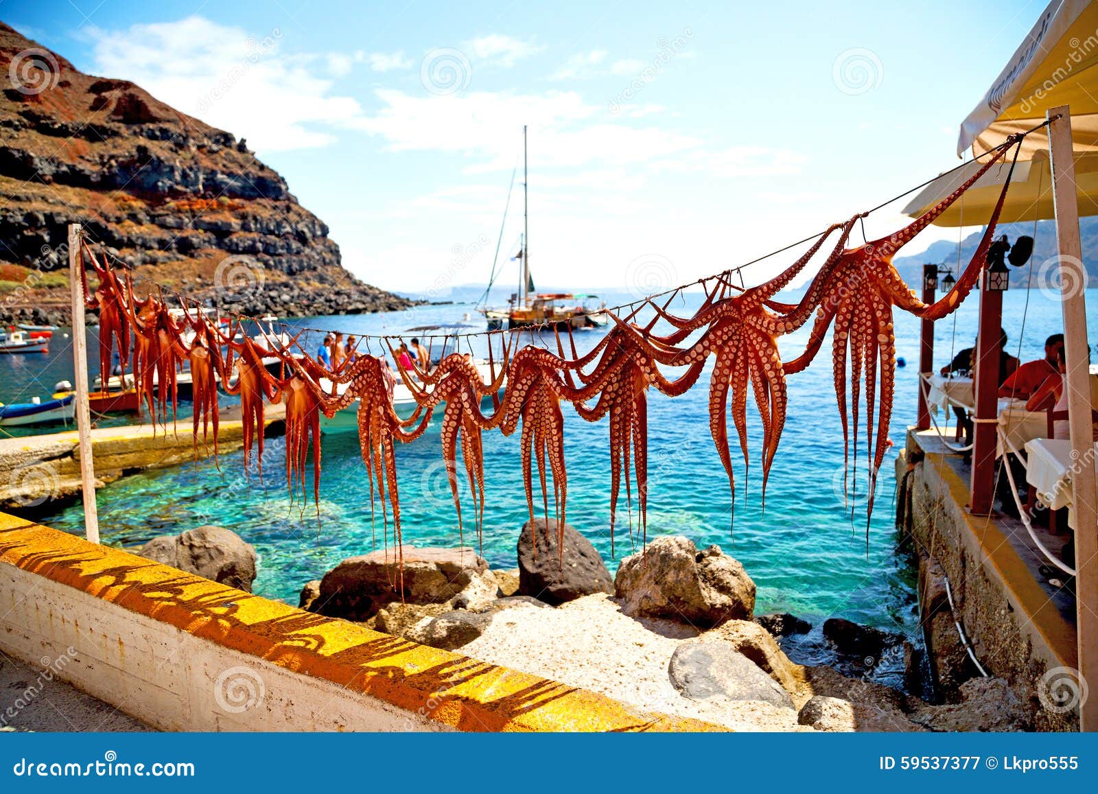 Octopus Drying in Greece Santorini and Light Stock Image - Image of ...