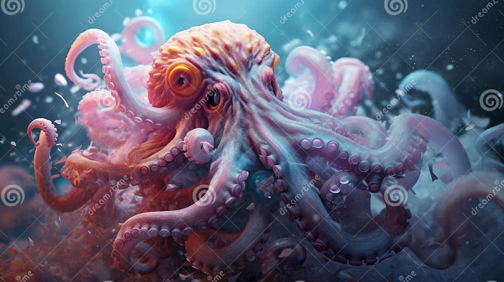 An Octopus is Floating in the Water Stock Image - Image of double ...
