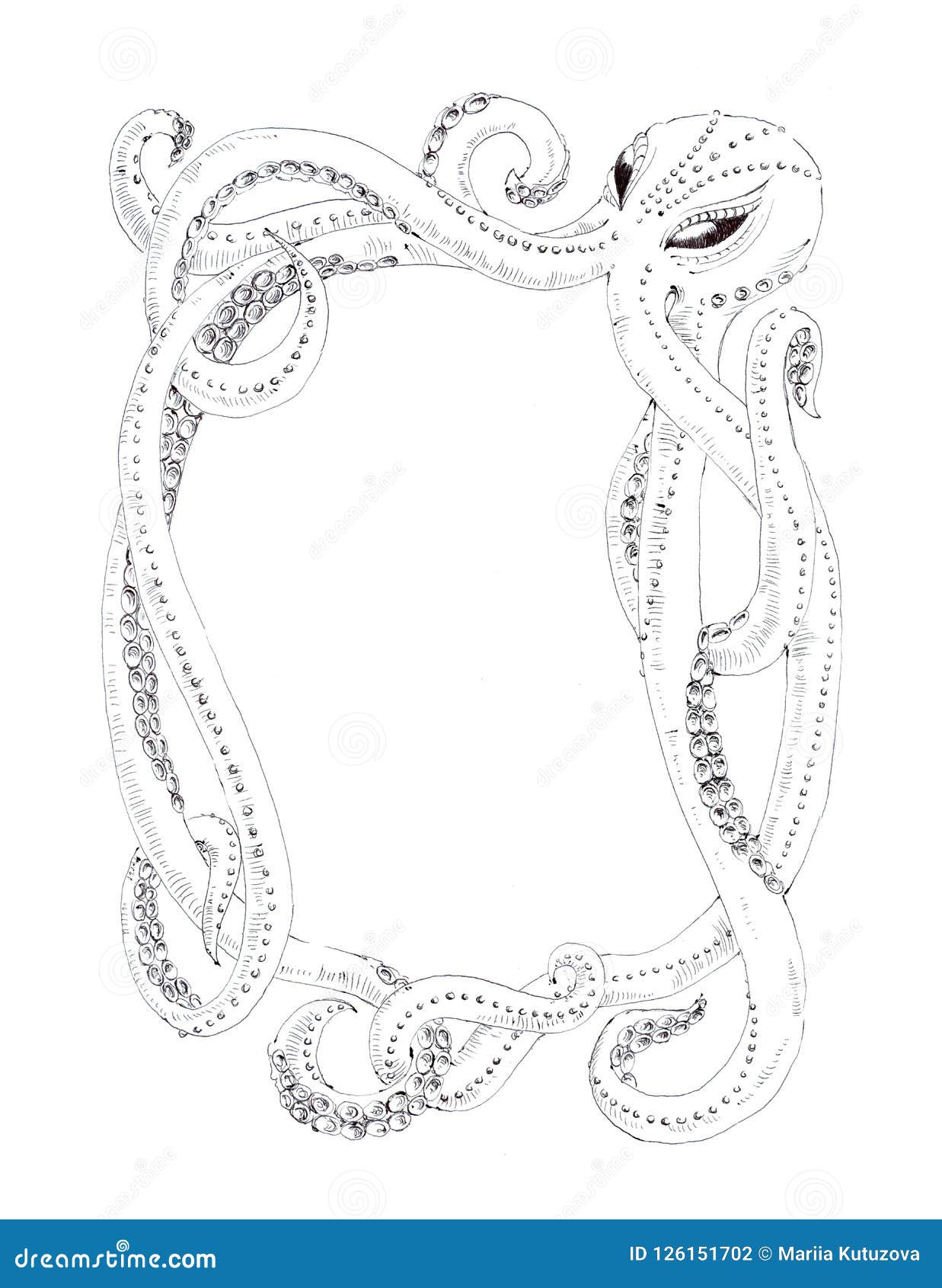Octopus. Frame. Stylization. Hand Drawn Illustration Stock Illustration ...