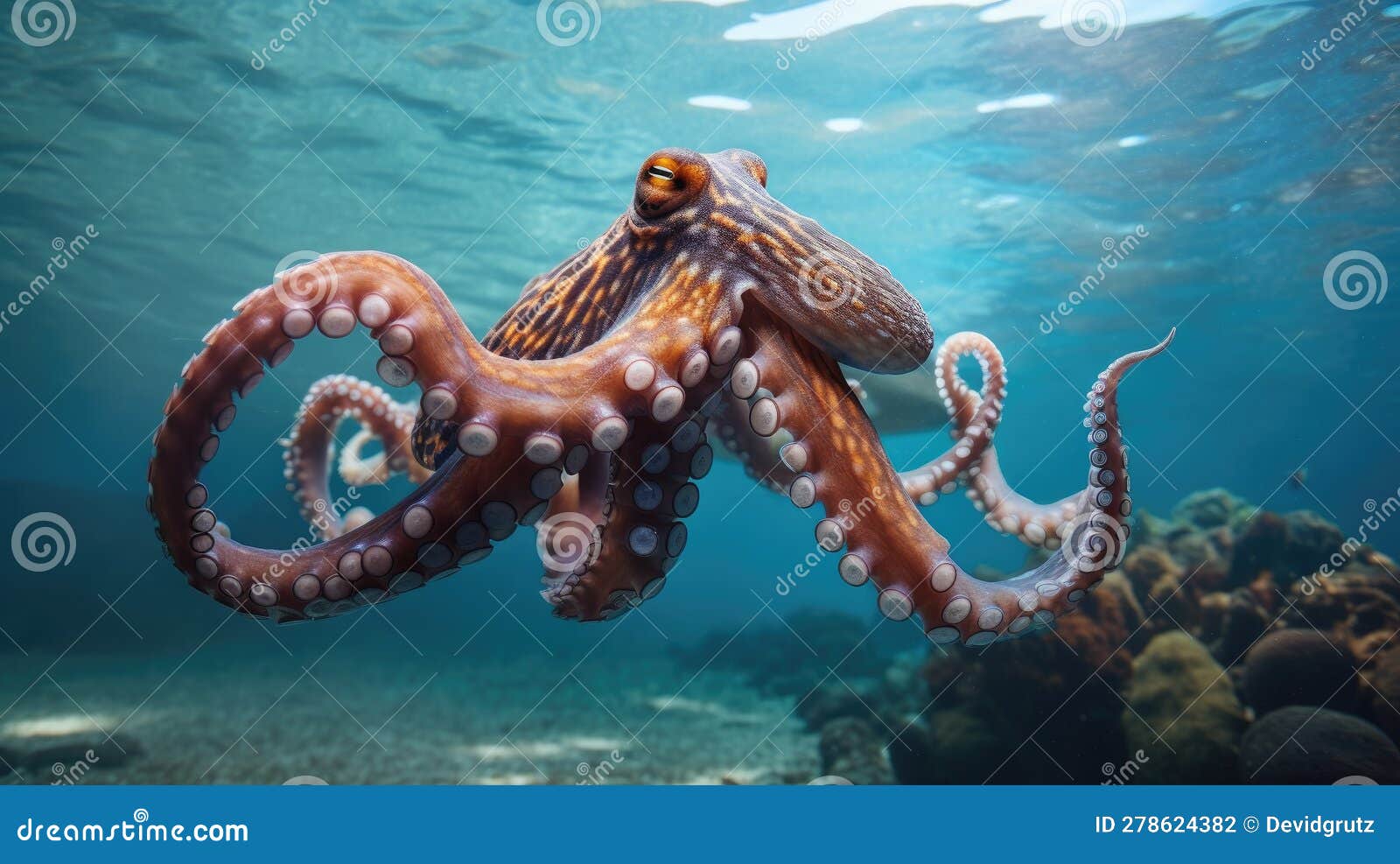 Octopus Free Floating. Generative AI Stock Illustration - Illustration ...