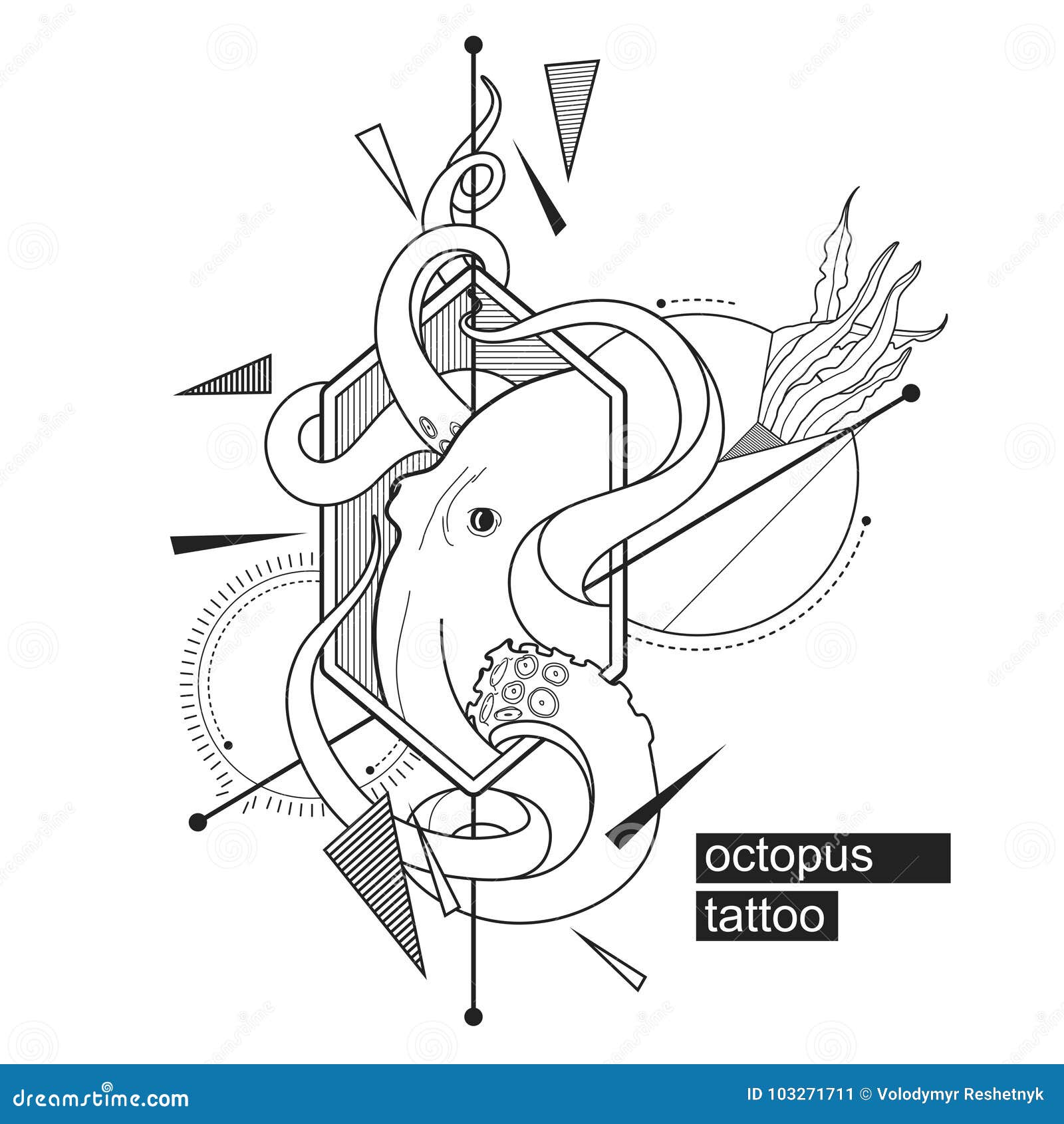 Octopus Geometric Minimal Tattoo. Stock Vector - Illustration of ...