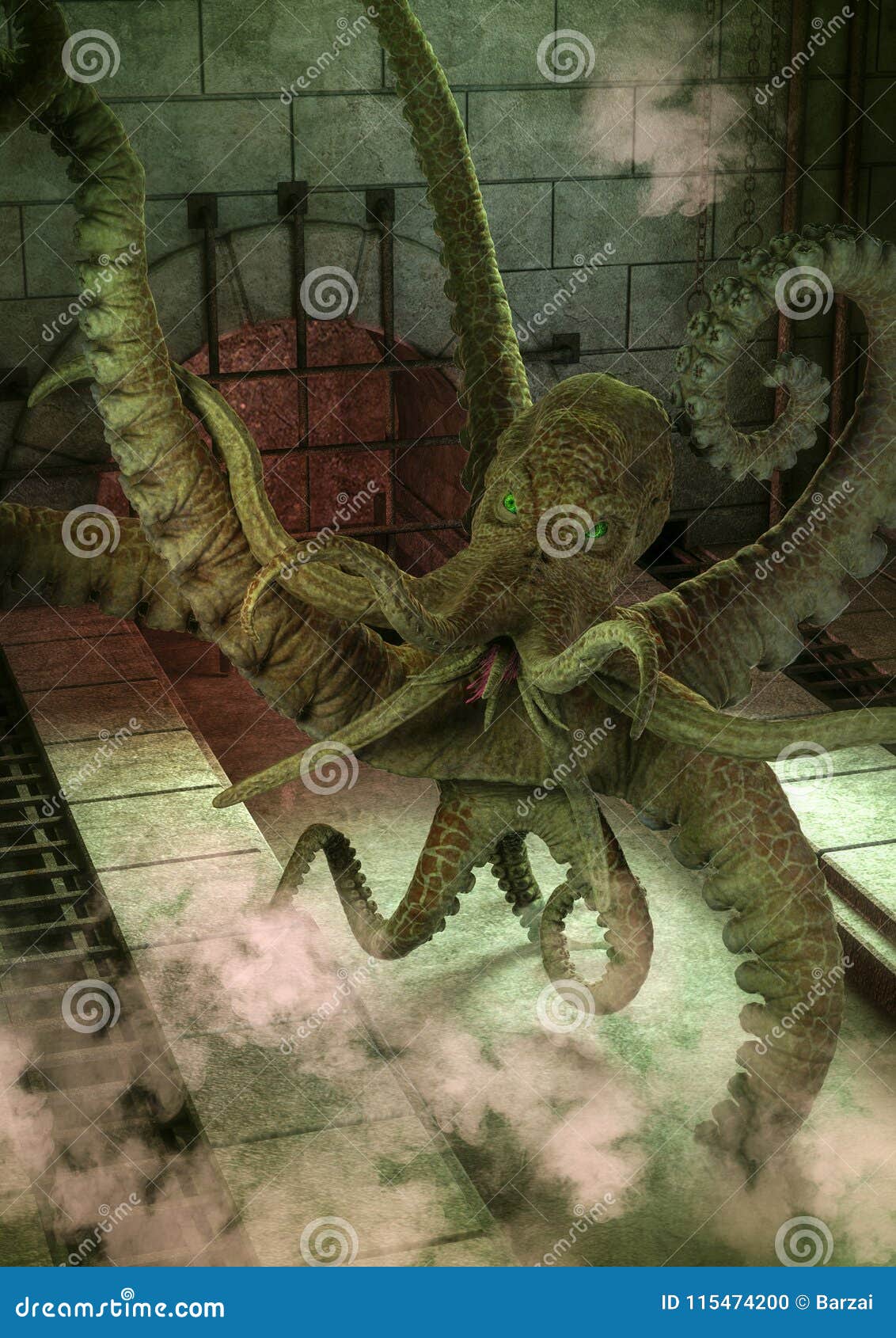 Octopus Giant Monster in a Sewer. Stock Illustration - Illustration of ...