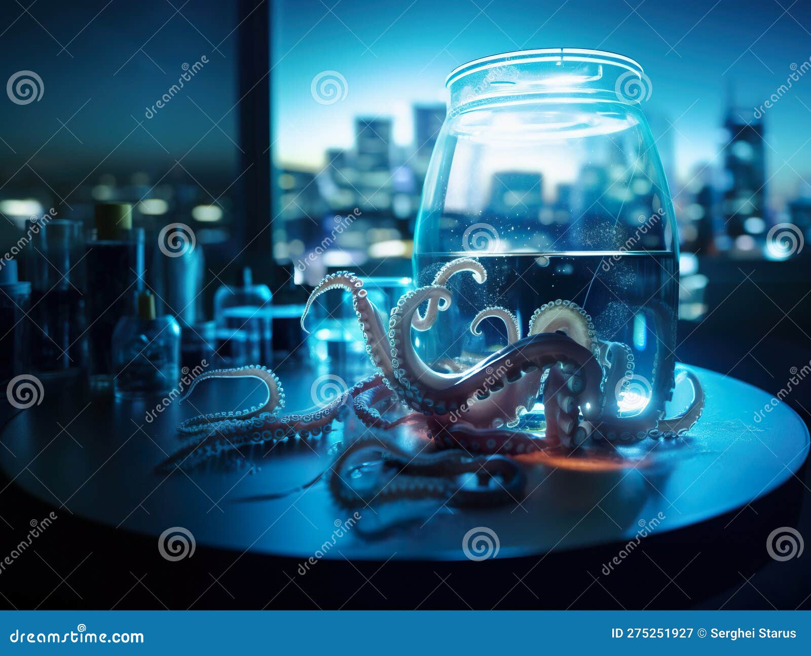 An Octopus in a Glass Jar on a Table. AI Generative Image Stock ...