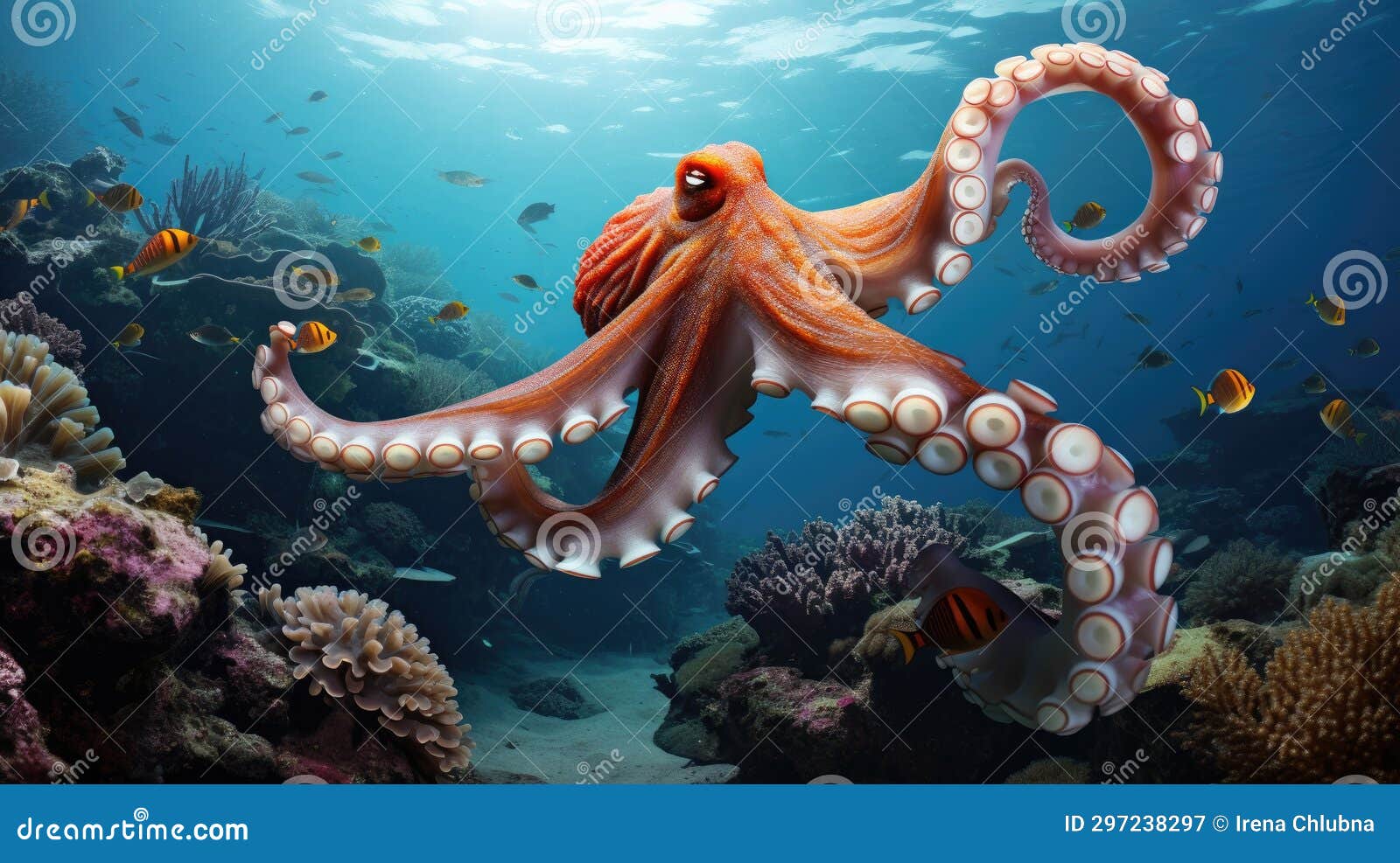 Octopus Gliding through the Blue Ocean Waters. Generative AI Stock ...