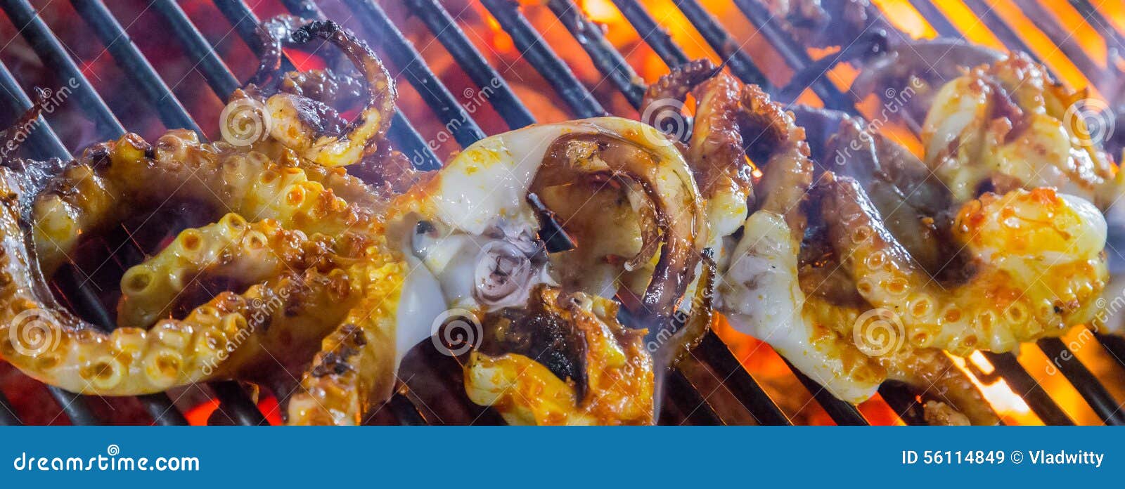 Octopus Grill Cooking Seafood. Stock Image - Image of crayfish, market ...