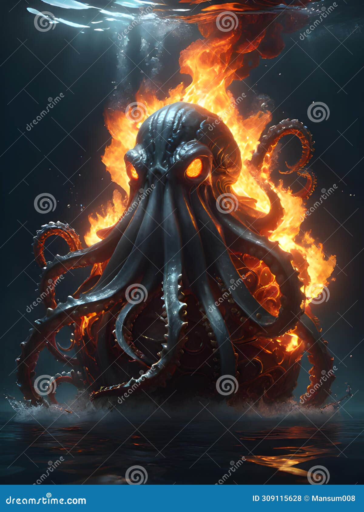 Octopus Head with Smoke and Fire Stock Illustration - Illustration of ...