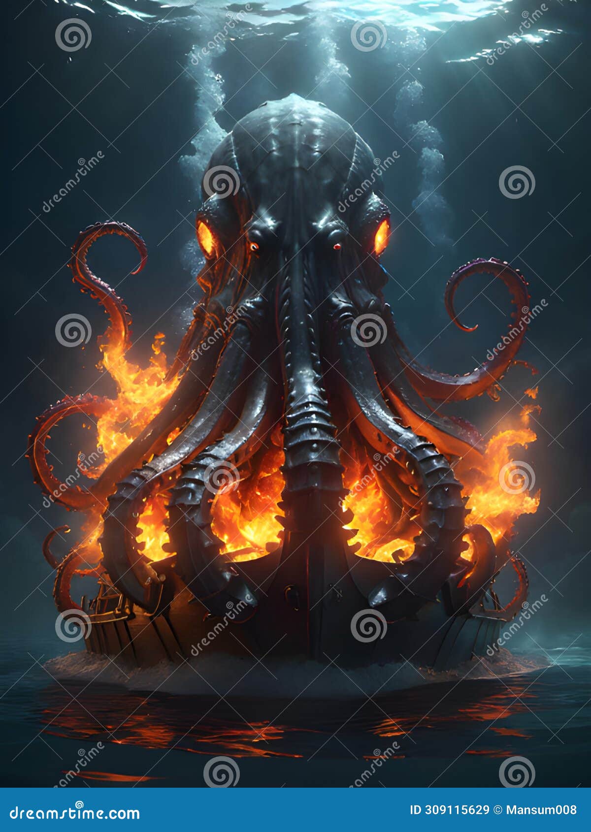 Octopus Head with Smoke and Fire Stock Illustration - Illustration of ...